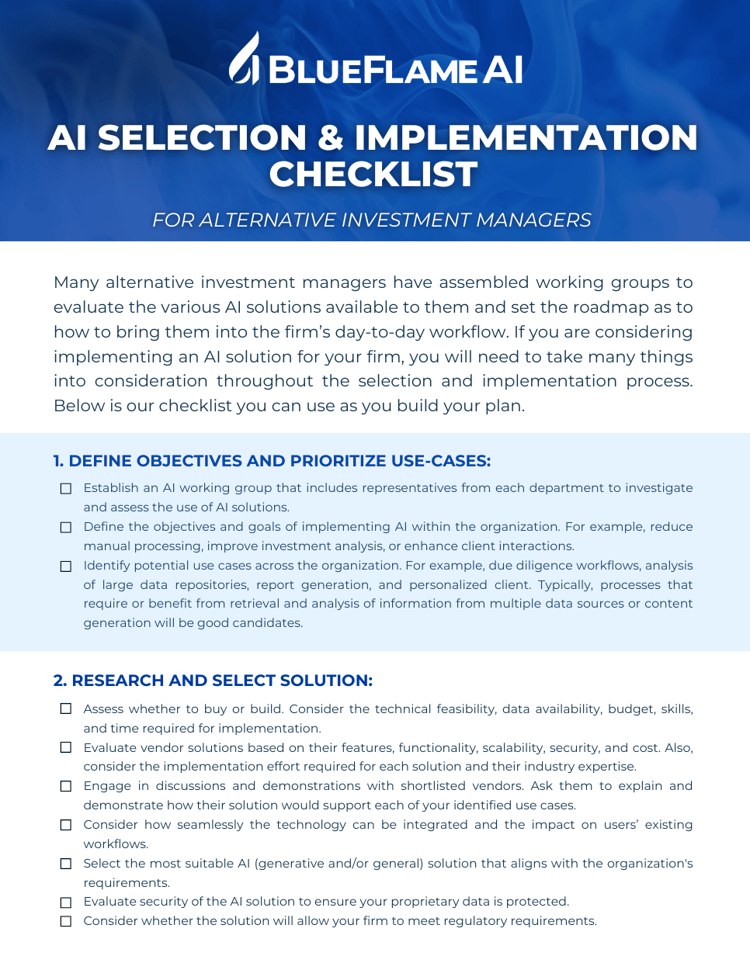 AI Implementation Checklist for Alternative Investment Managers